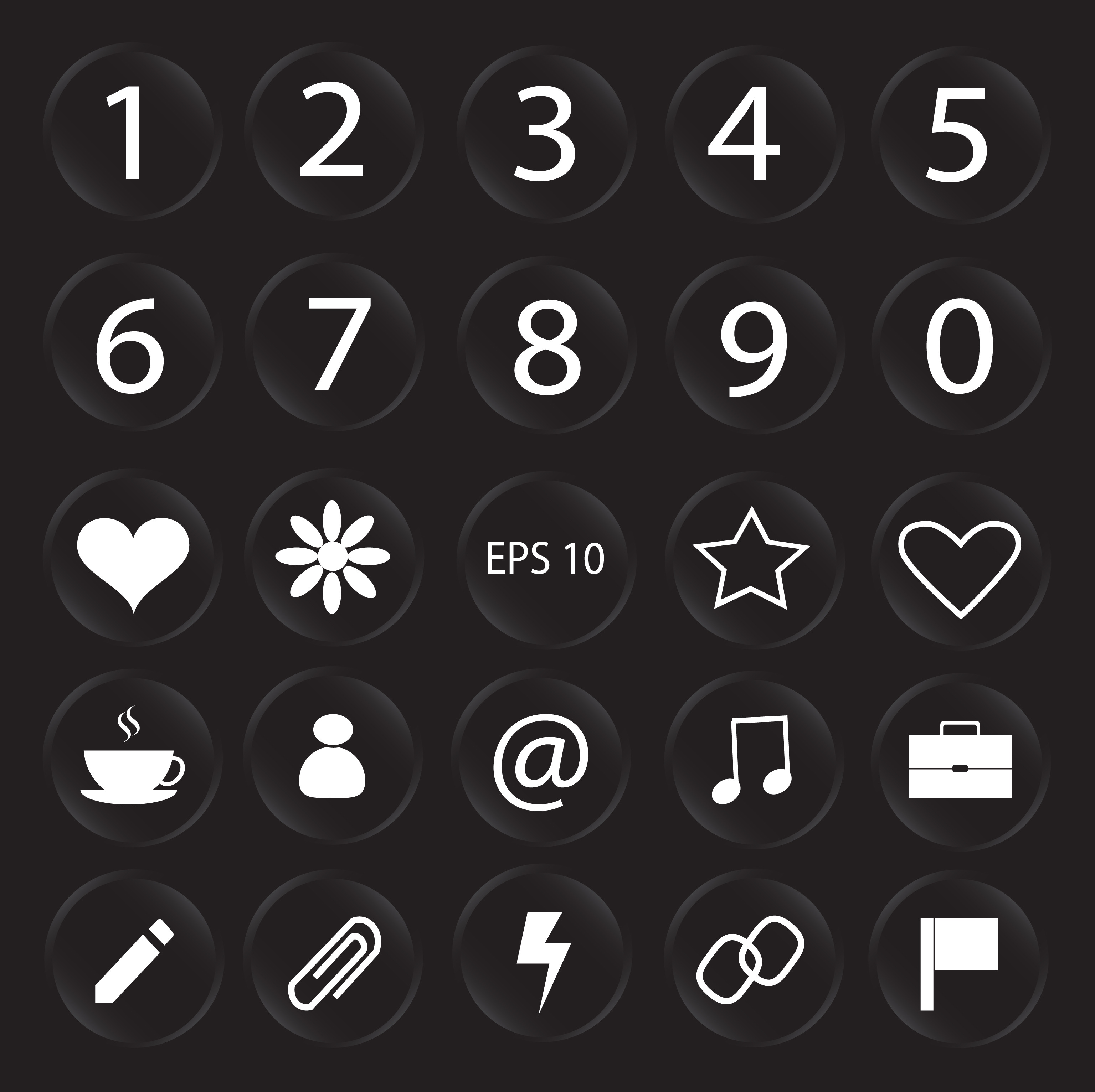 Number buttons and icons white color | Icons ~ Creative Market