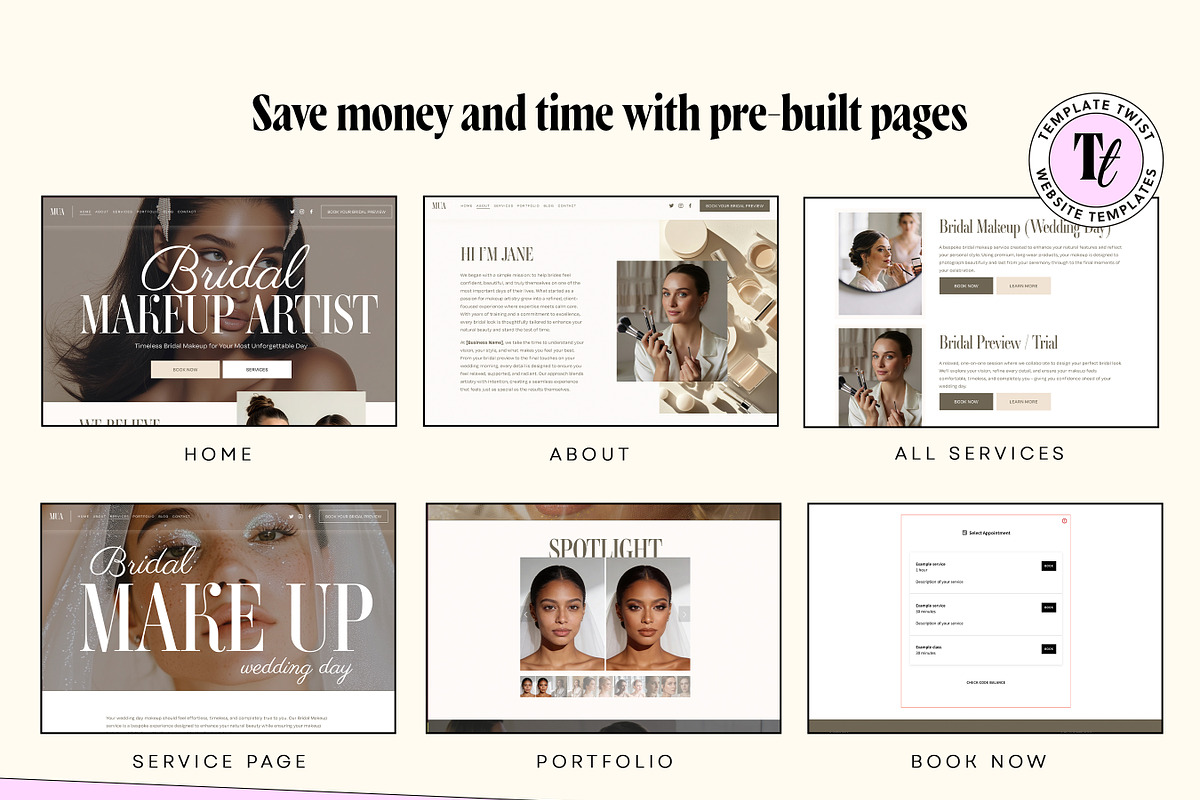 Bridal Makeup Artist Website, a Squarespace Template by Template Twist Shop