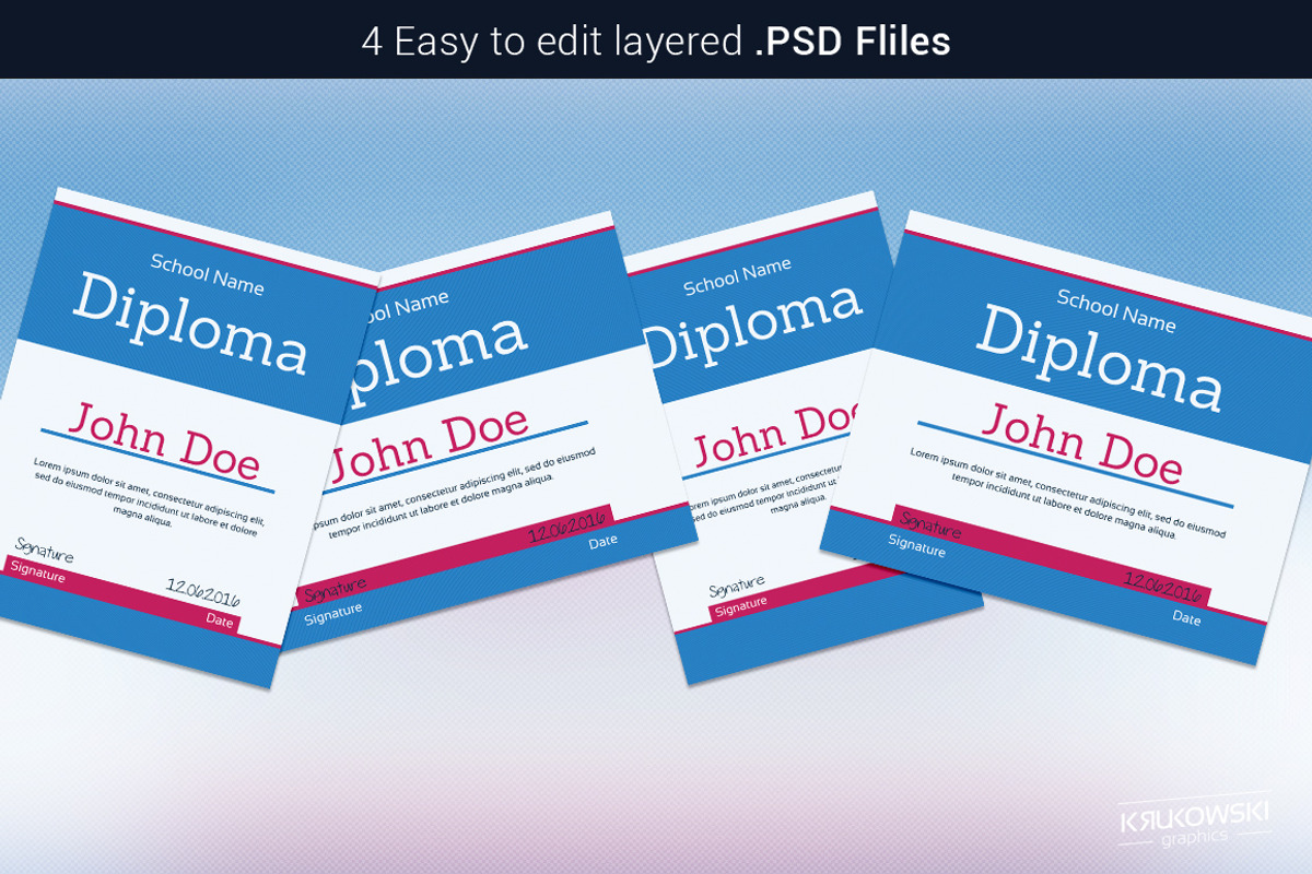 Blue Diploma Template, a Stationery Template by Krukowski Graphics