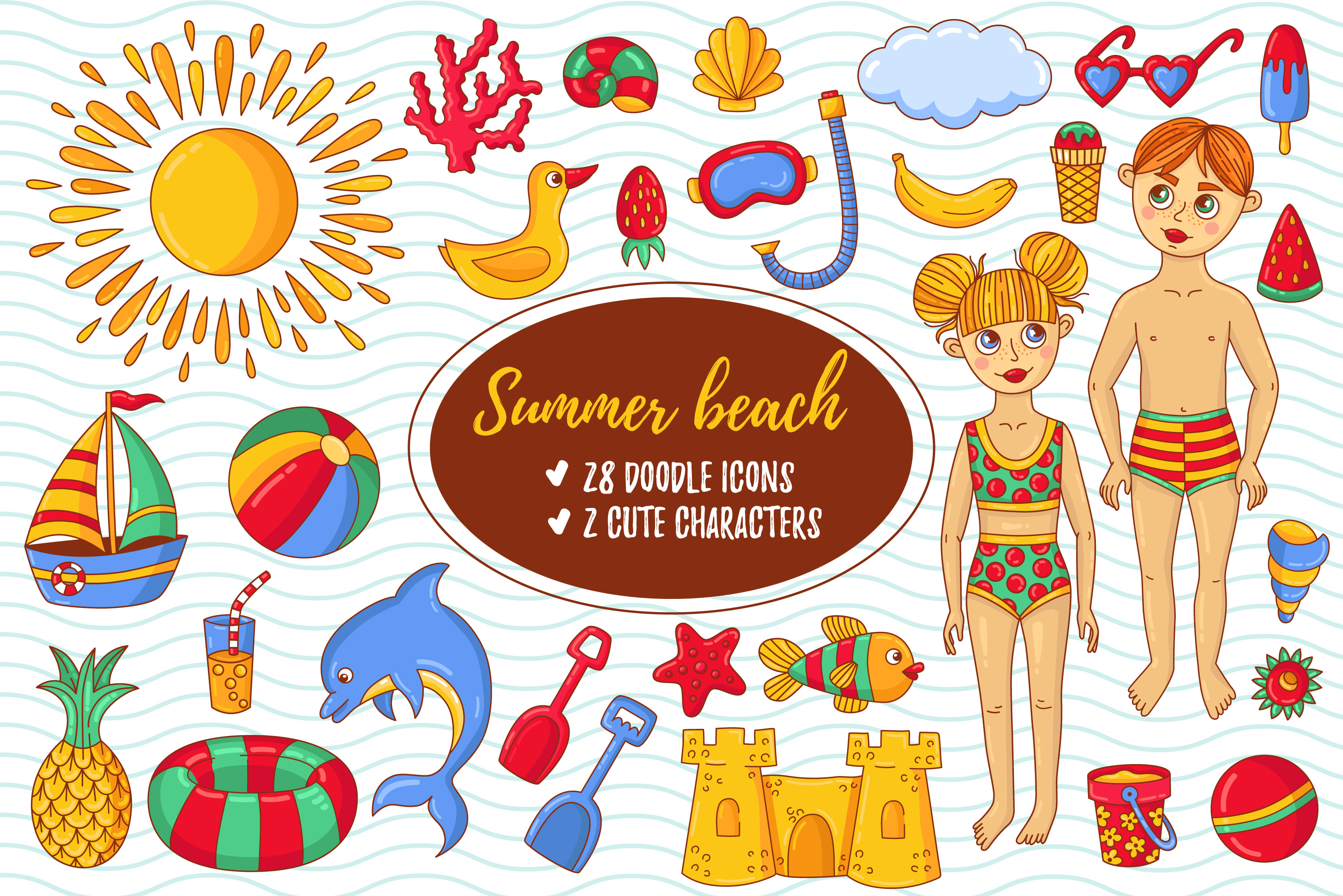 Summer beach doodles collection, an Outline Icon by Olizabet Doodles ...