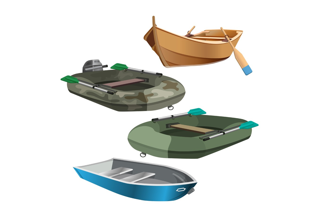 Set of boats realistic vector illustration isolated on white, an Object ...