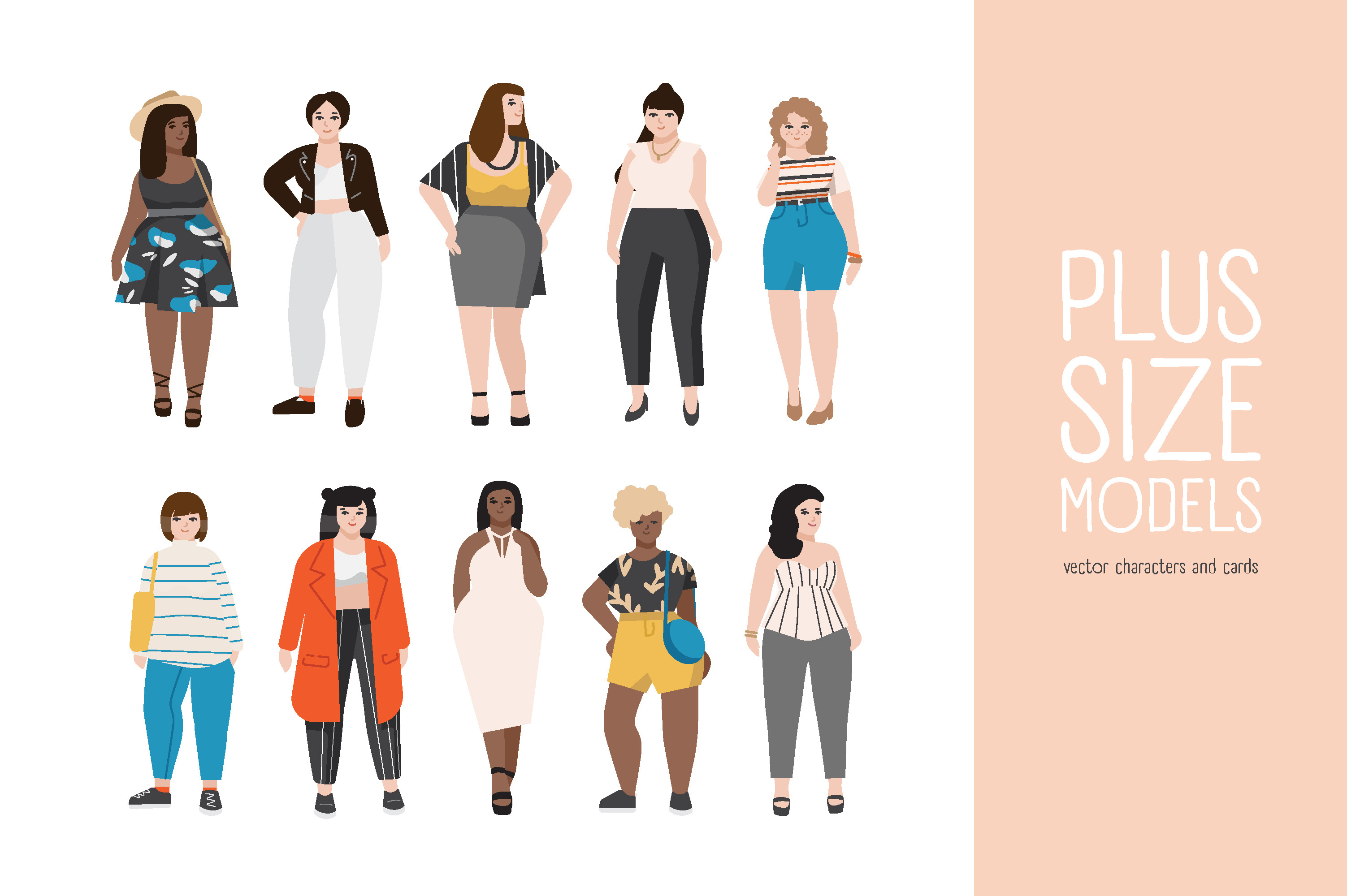 Plus size women set and cards, a Healthcare Illustration by Good Studio