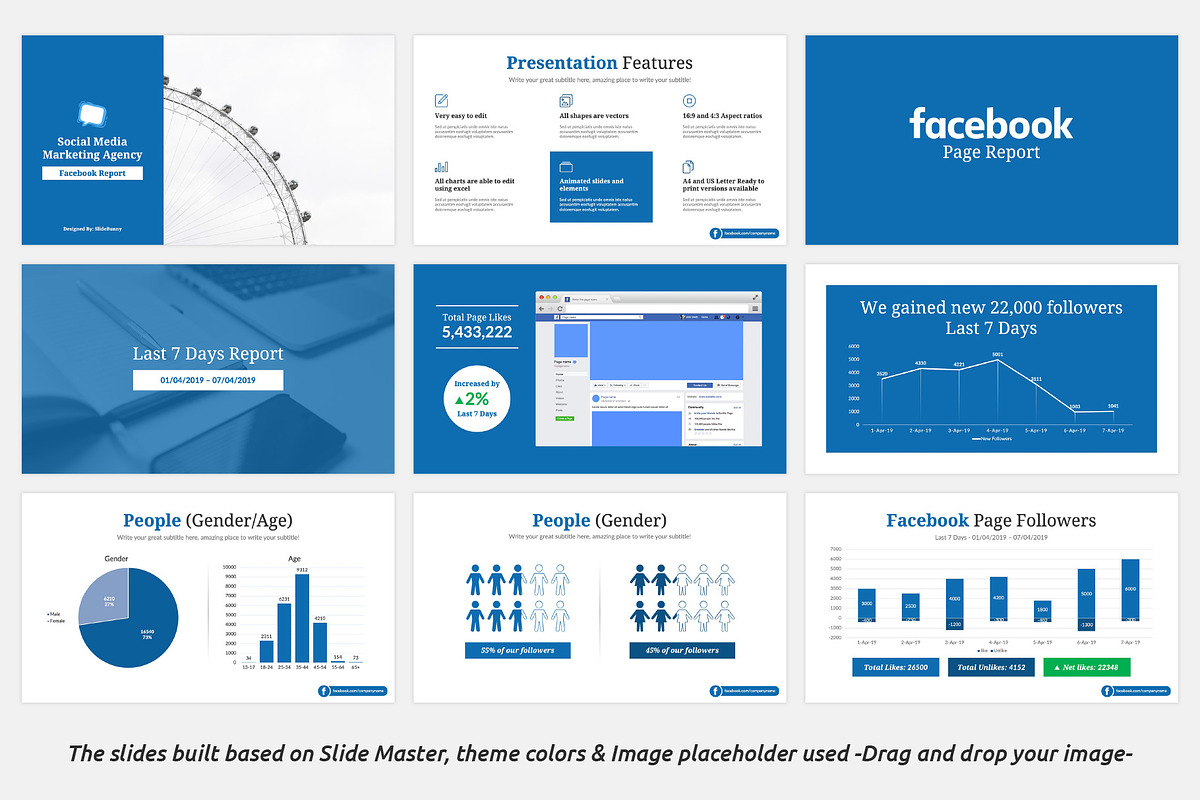 Facebook Report PowerPoint Template, a Presentation Template by SlideBunny