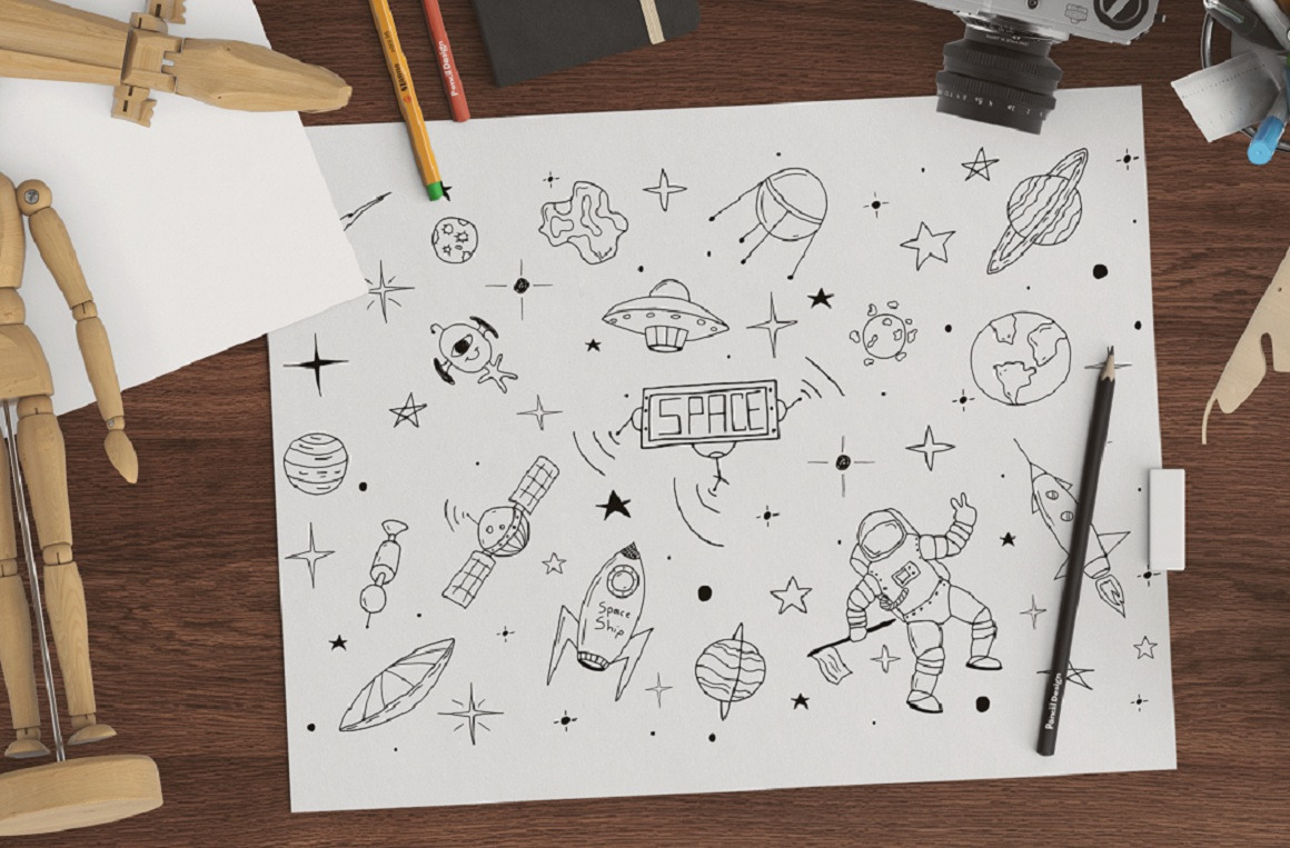 Space set in doodle style + patterns, a Decorative Illustration by ...