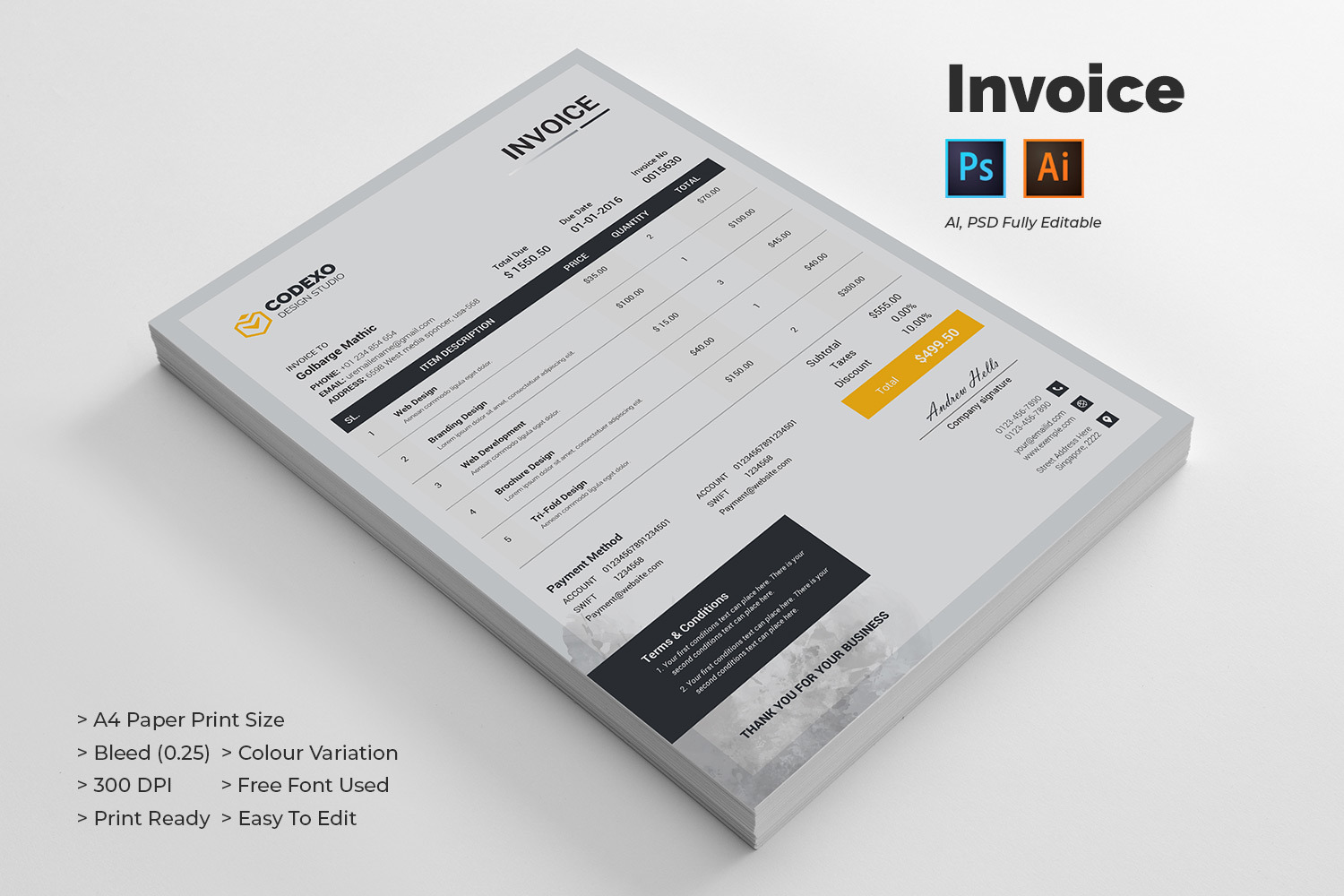 Invoice, a Stationery Template by GenerousArt