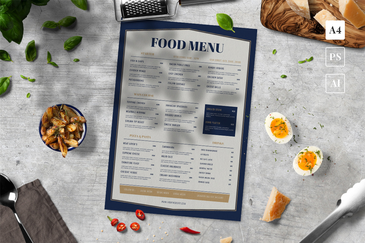 Elegant Food Menu, a Templates & Theme by The Savory Directors