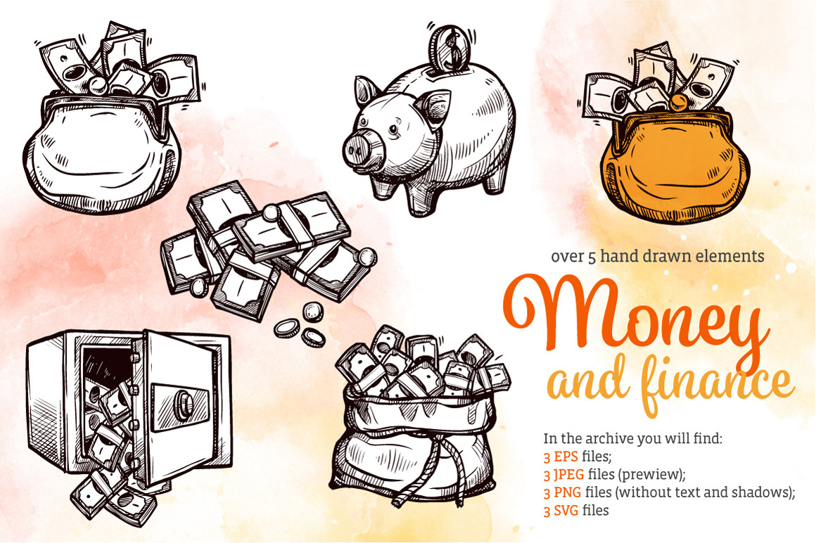Money and Finance Sketch Set, a Finance Illustration by Macrovector