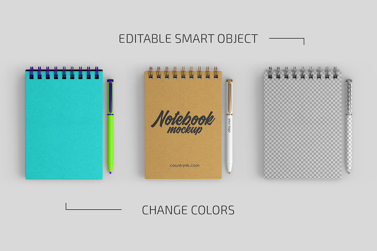 Spiral Notebook Mockup Set, a Print Template by Country4k