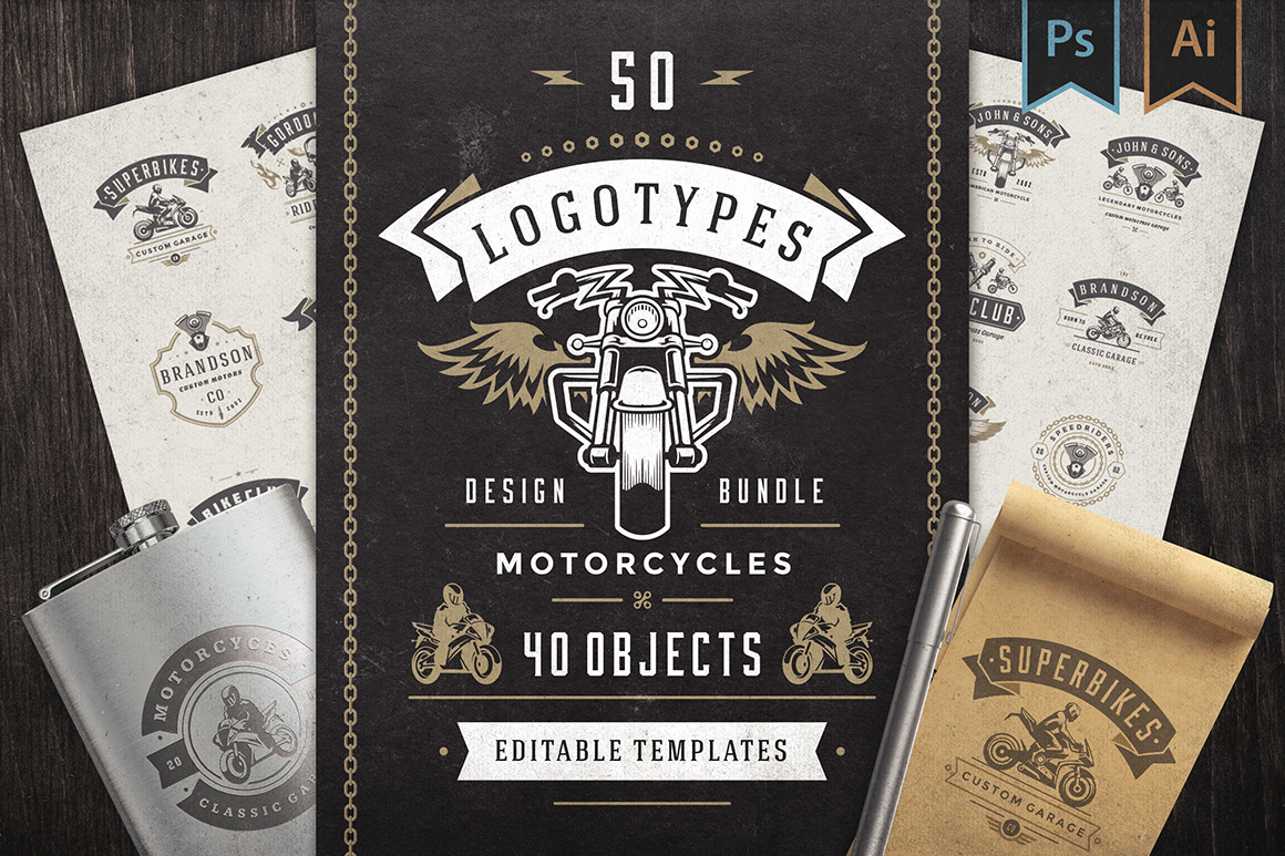 50 Motorcycles Logos and Badges, a Branding & Logo Template by Vasya ...