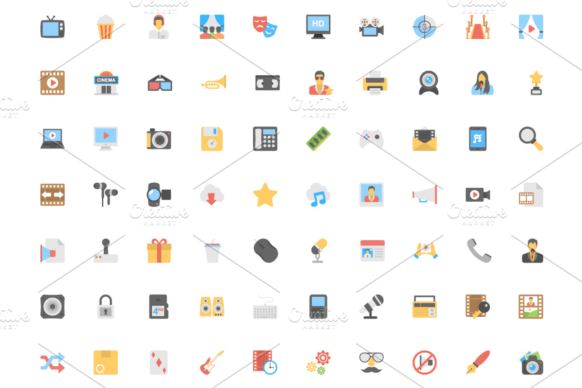260 Flat Multimedia Icons, an Icon by Creative Stall
