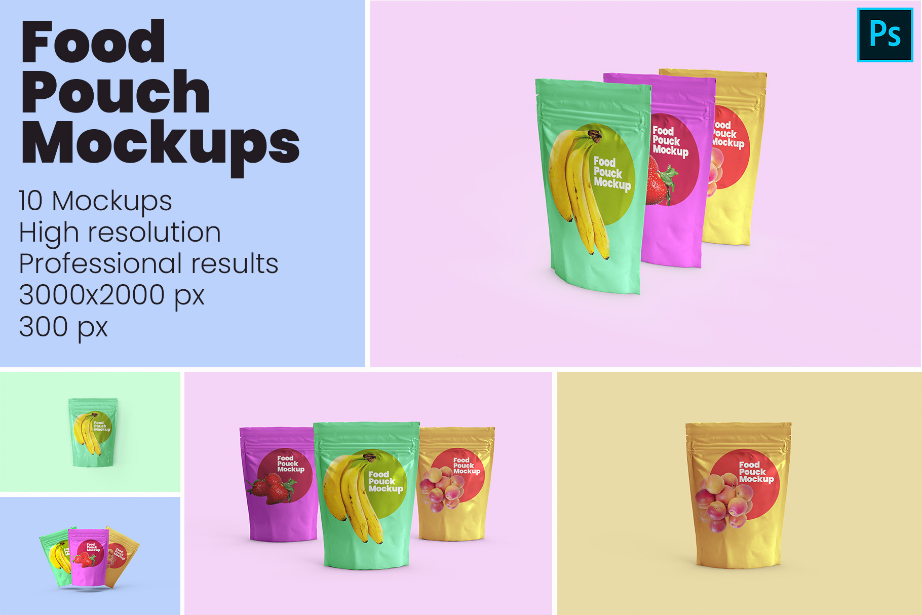 Food Pouch Mockups - 10 mockups, a Packaging Mockup by Illusiongraphic