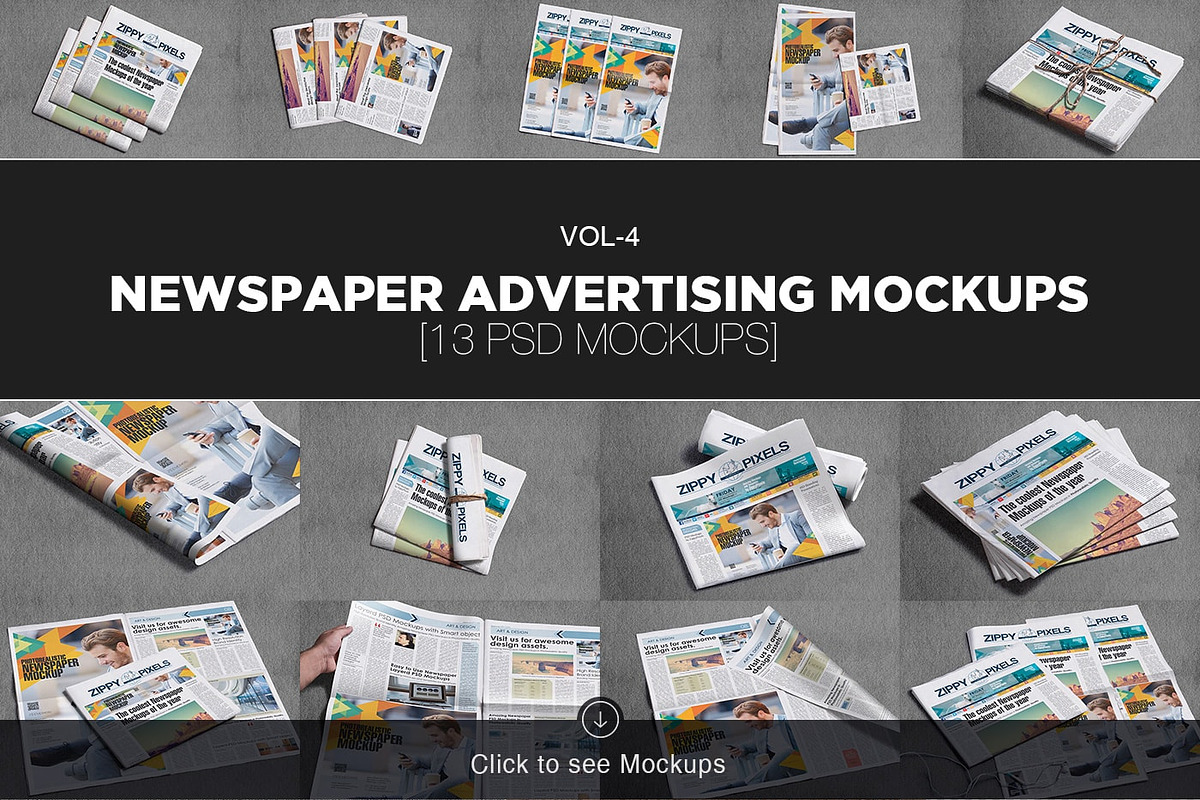 Newspaper Advert. Mockups Bundle, an Advertising Mockup by ZippyPixels