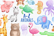 Alphabet Animal Watercolor Clipart, an Animal Illustration by Doodle ...