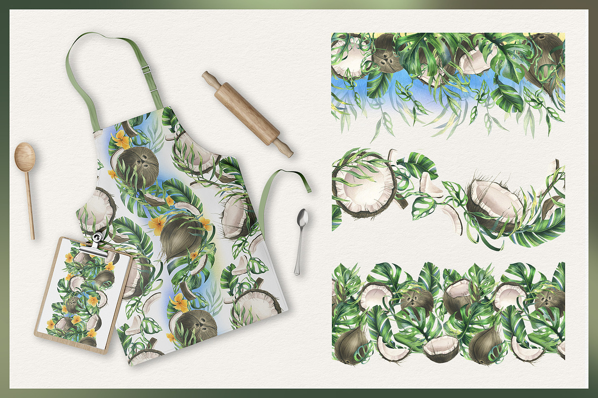 Coconuts tropical leaves watercolor, an Illustration by NATASHA CHU ...