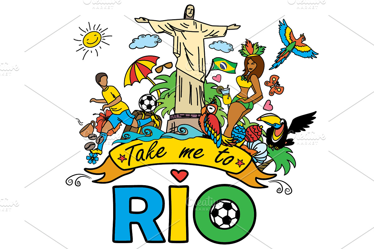 Cartoon SET Brazil and Rio, a Graphic by naum_studio