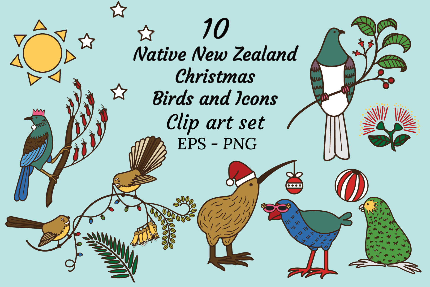 New Zealand Christmas Birds Clipart