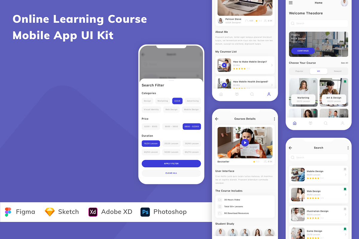 Online Learning Course App UI Kit, an UI Kit Template by Betush