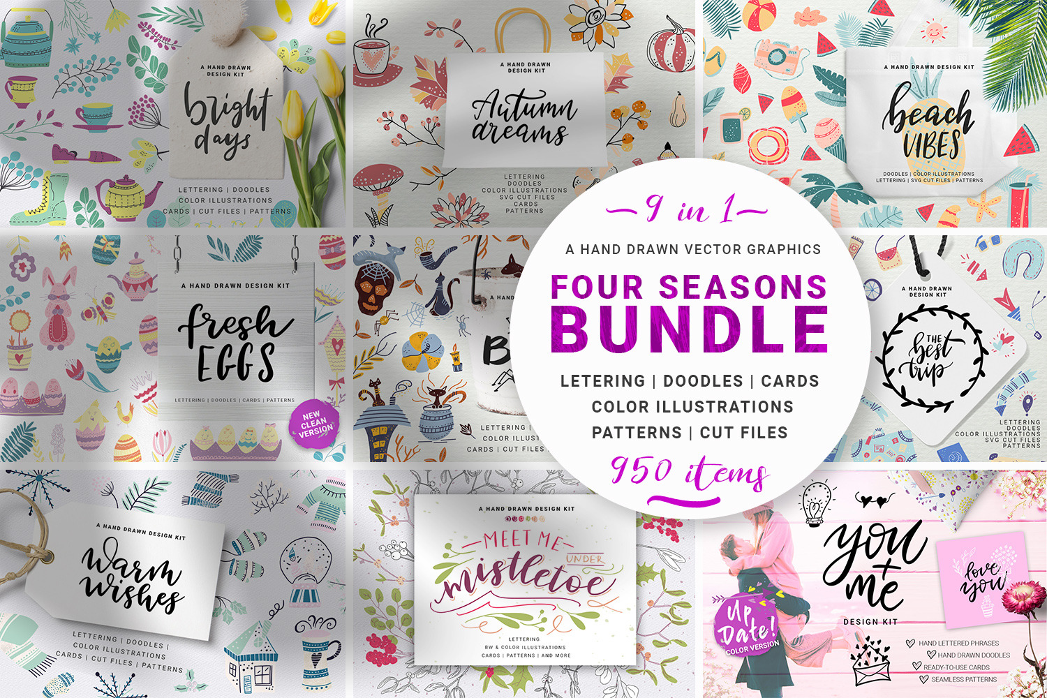 Four Seasons - vector graphic bundle, a Seasonal Illustration by Gray ...