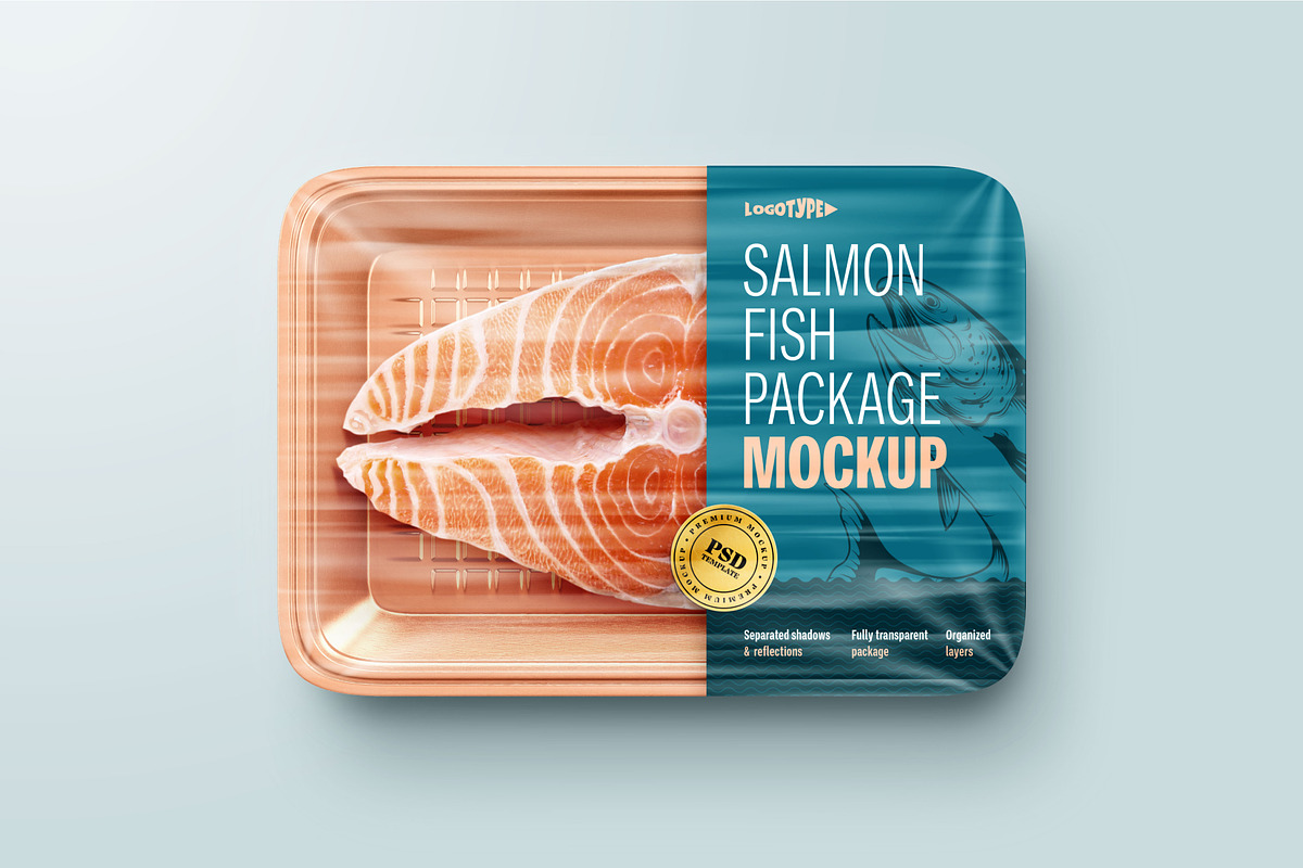 Salmon Fish Package Mockup Set, a Cups & Container Mockup by Deeplab