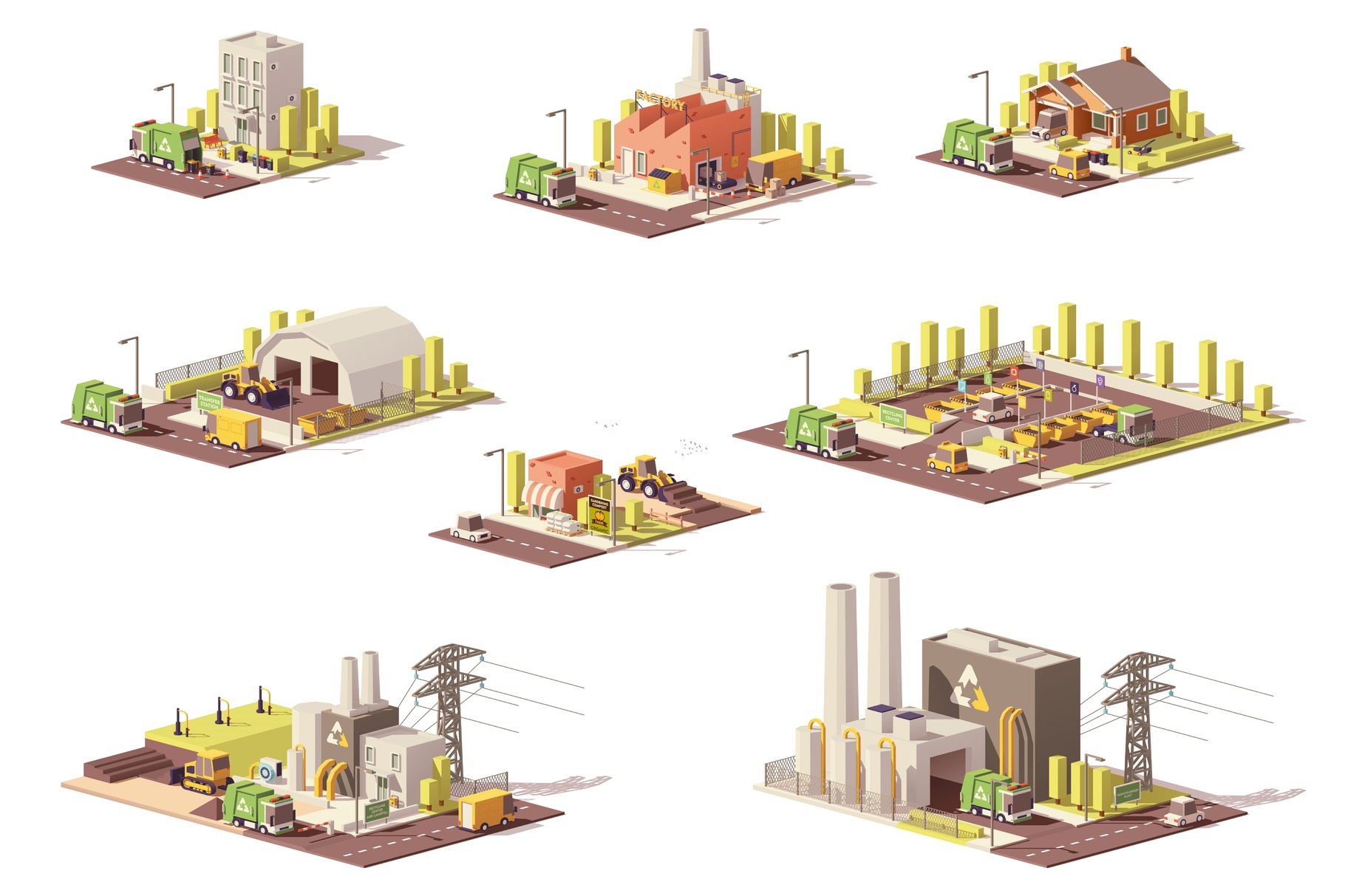 Vector low poly waste management icons, a Technology Illustration by tele52