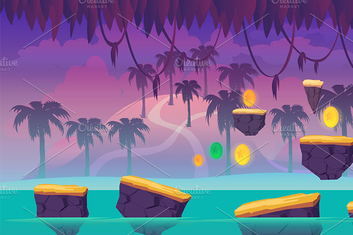 River Jump Game Background, an Illustration by 2dvillShop