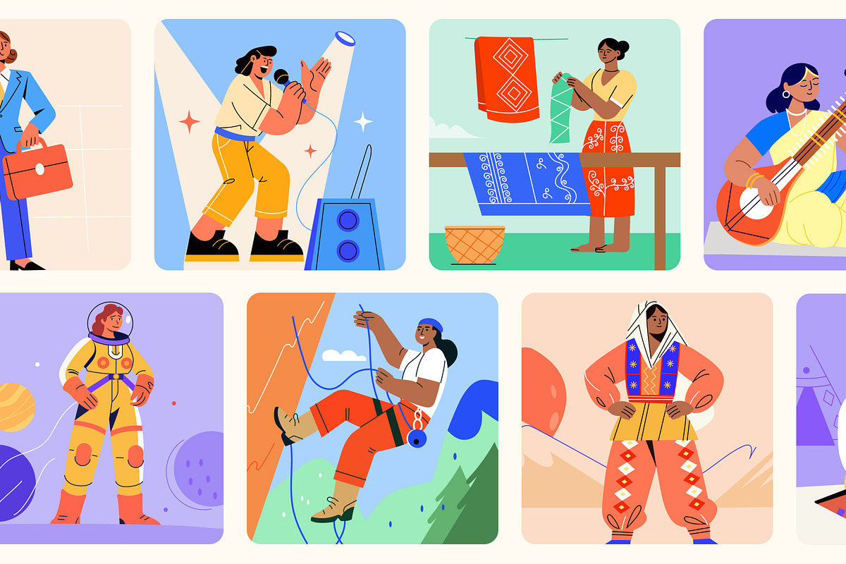 Women Ethnicities Flat Icons