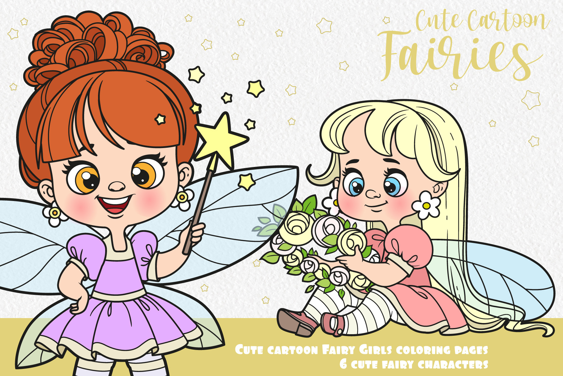6 Cute Fairy girls coloring page, an Illustration by Azuzlikus ...