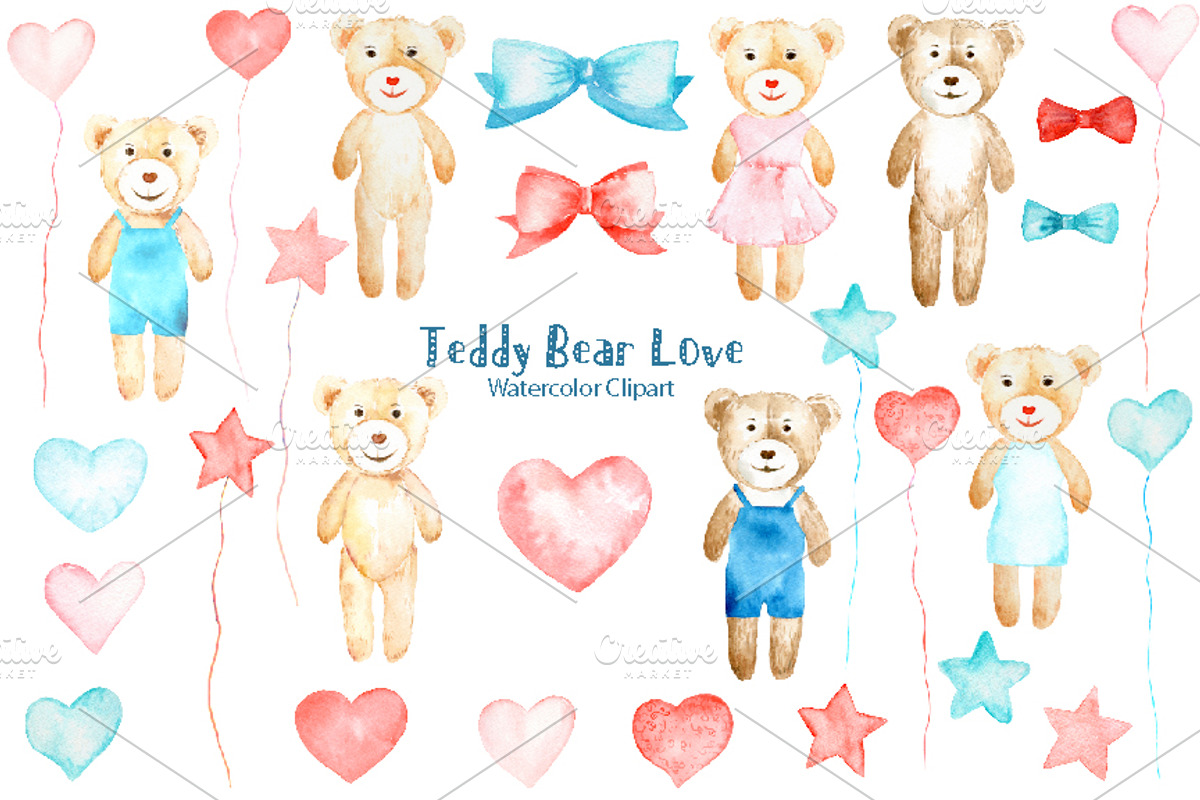 Watercolor Clipart Teddy Bear Love, an Illustration by Corner Croft