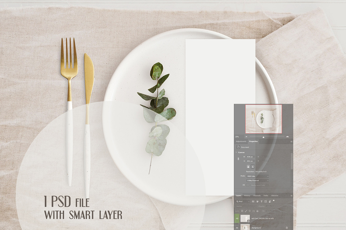 4x9 wedding menu mockup, a Print Template by Dorado Stock