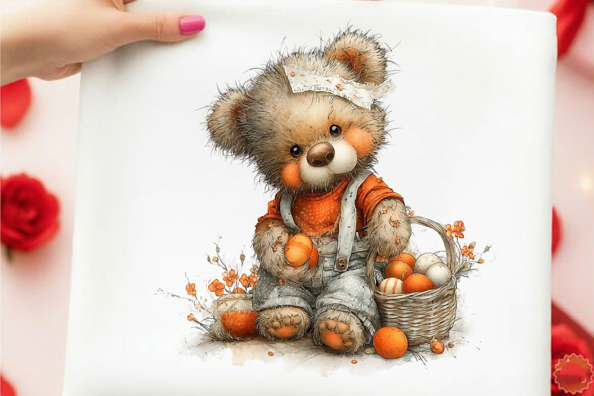 Whimsical Easter Teddy Bear Clipart, an Illustration by designcity5