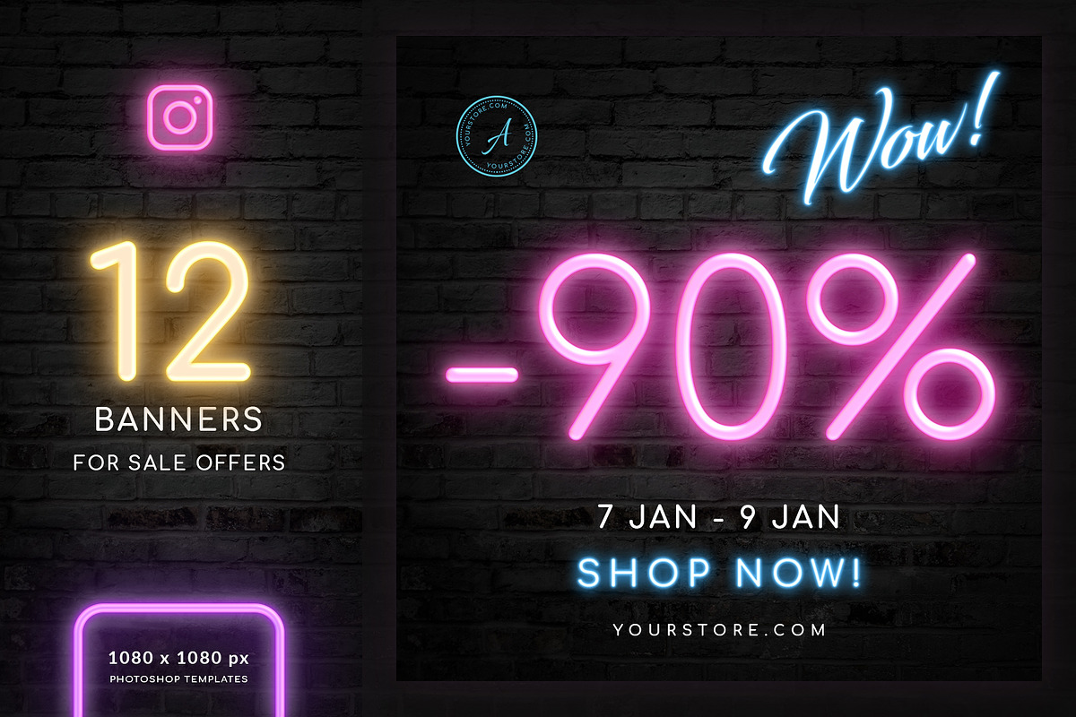 Neon Sale Instagram Banners Ads, a Social Media Template by Andrew ...