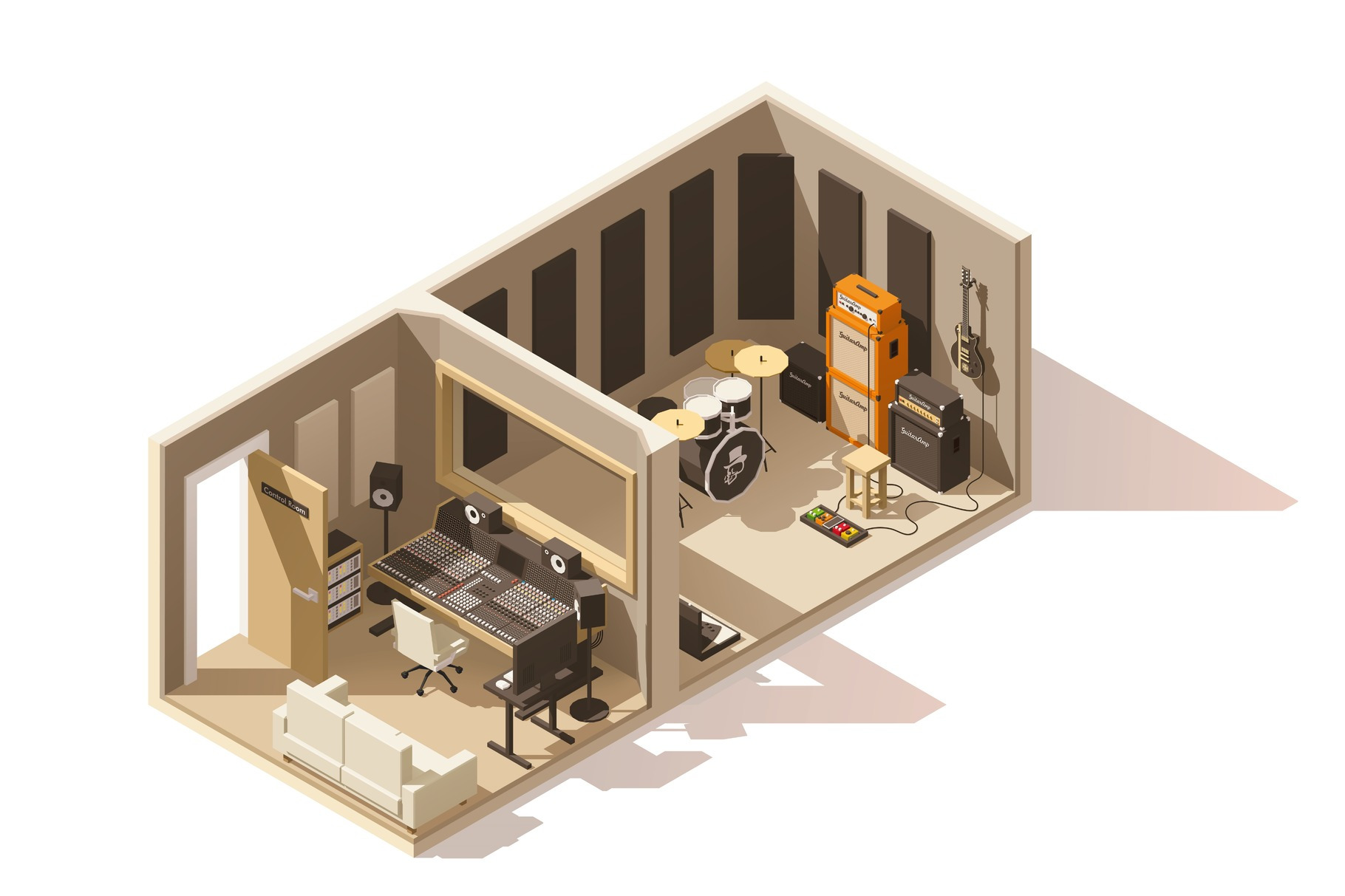 Vector isometric low poly recording studio icon, an Object Graphic by ...