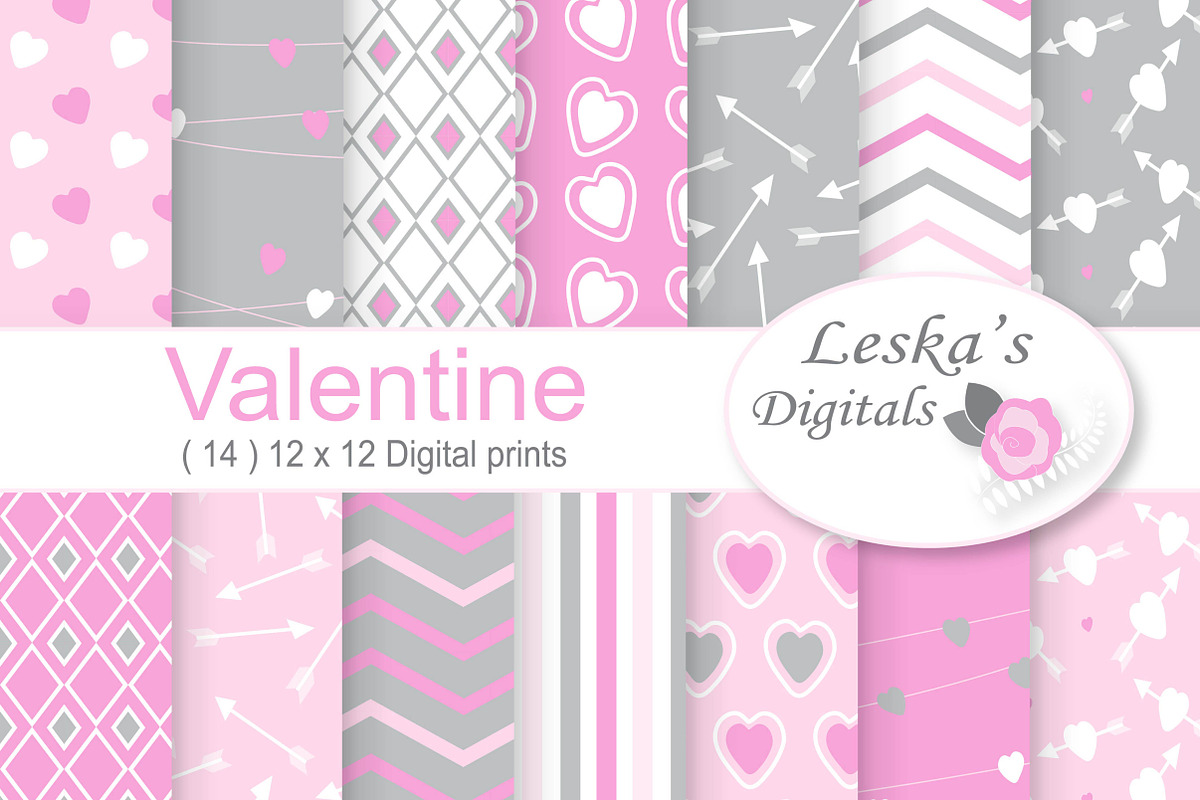 Valentine Digital Paper Printable's, a Pattern Graphic by Leska's Digitals