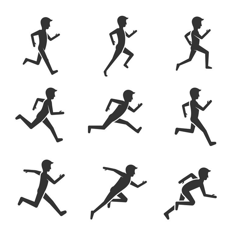 Black man running figure pictograms, an Icon by Microvector
