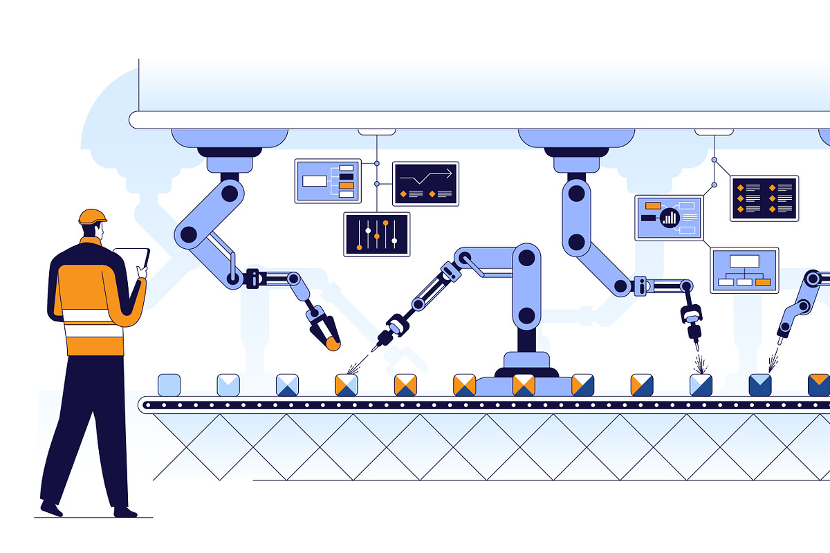 Robotics in Industrial Automation, a Technology Illustration by IcoMaker