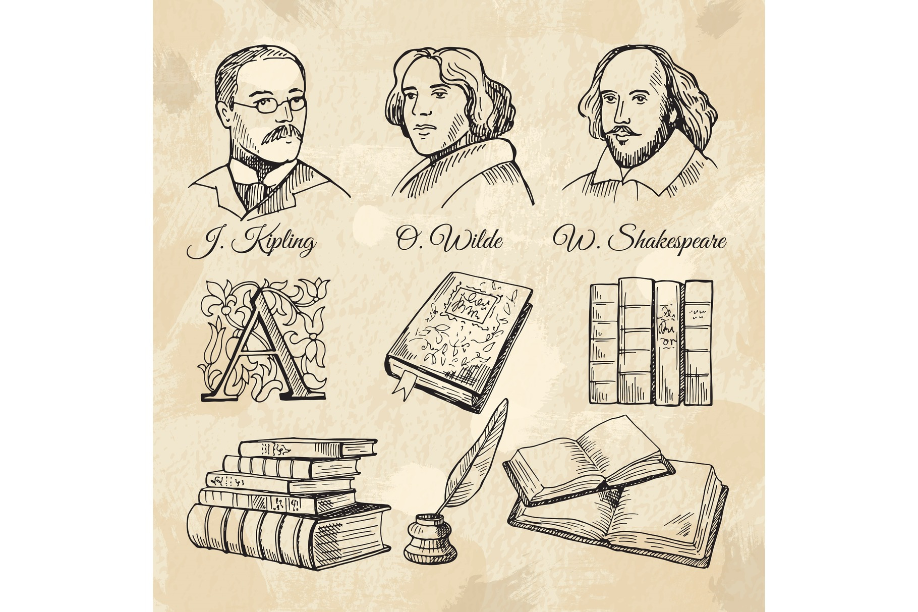 English famous writers and different books | Background Graphics ...