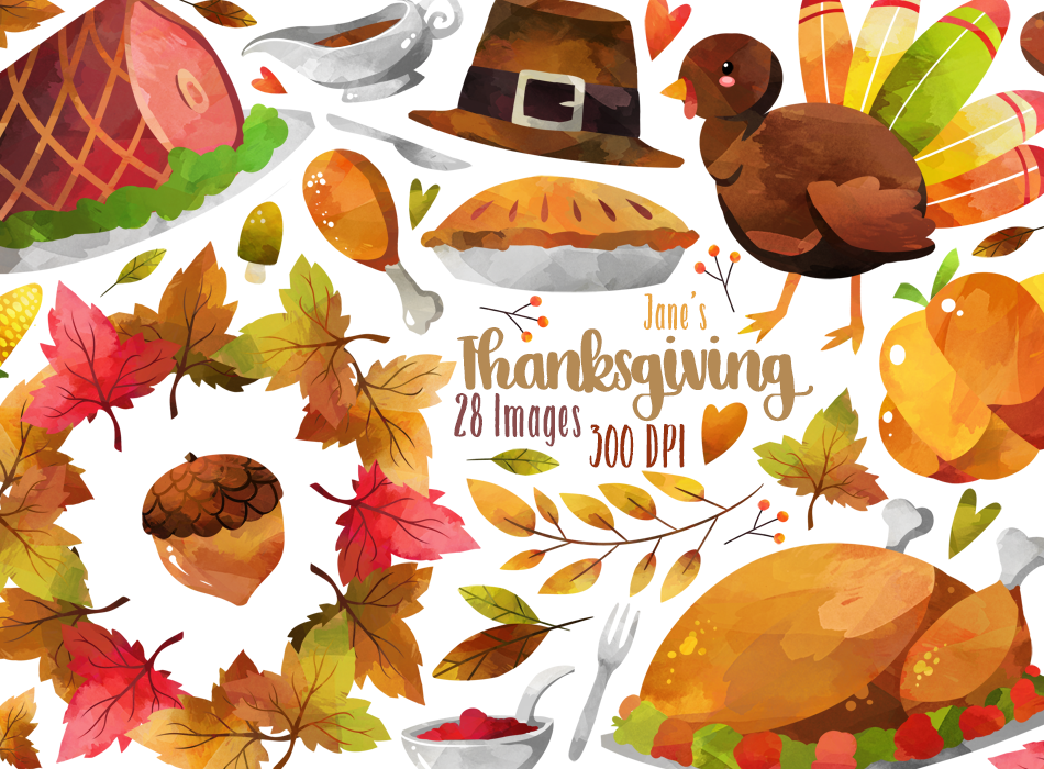 Watercolor Thanksgiving Clipart, an Illustration by DigitalArtsi