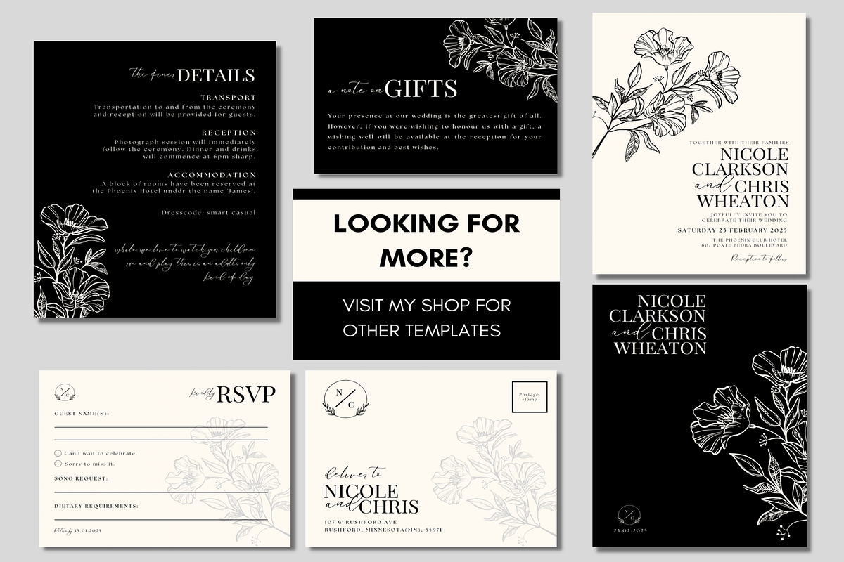 Black Wedding Invitation Template, an Invitation Template by LushBury