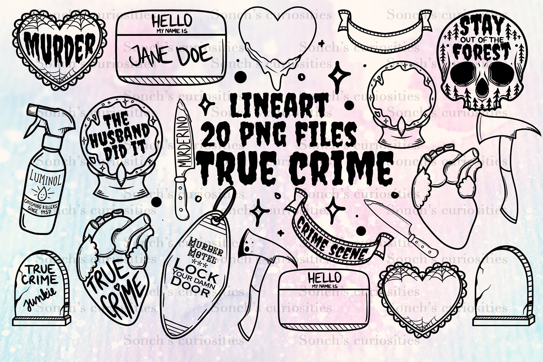 True Crime Lineart - PNG pack, an Illustration by Sonch' s Curiosities