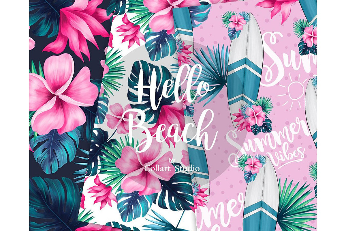 Summer Digital Paper, Scrapbook, a Pattern Graphic by Collart Studio