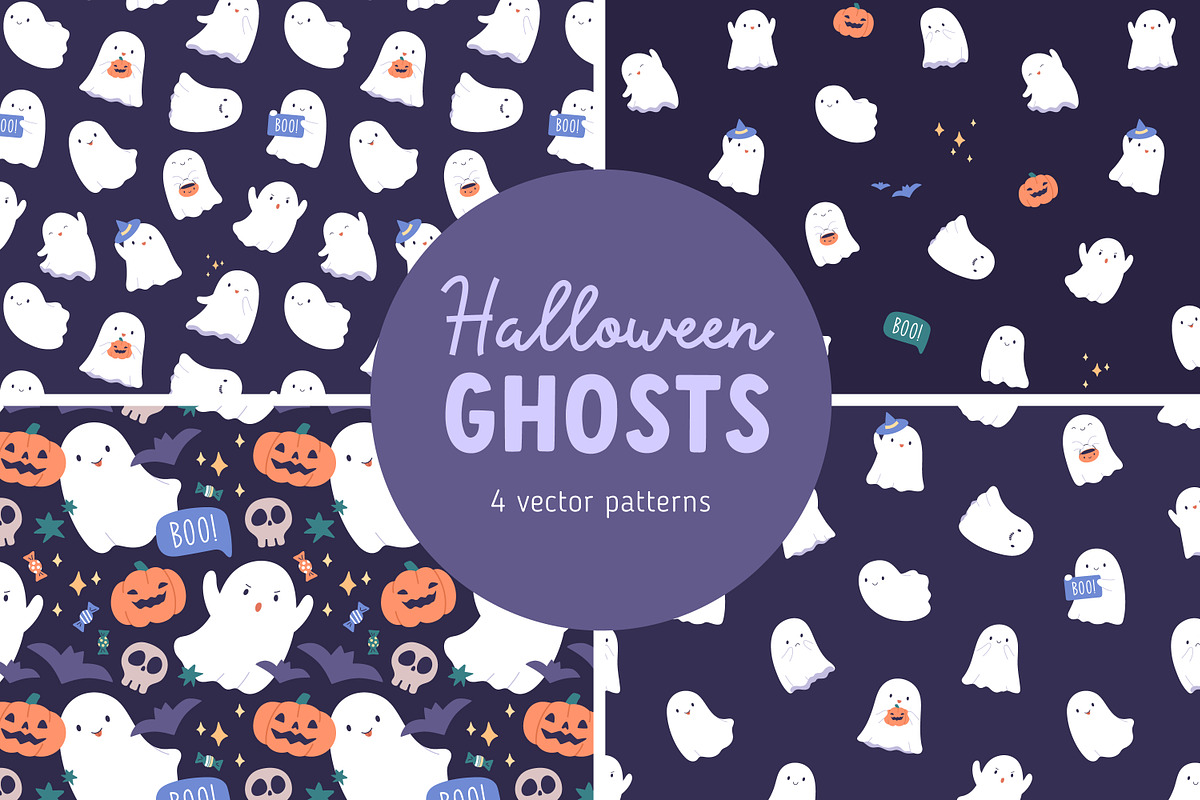 Halloween ghosts seamless patterns, a Pattern Graphic by Good Studio