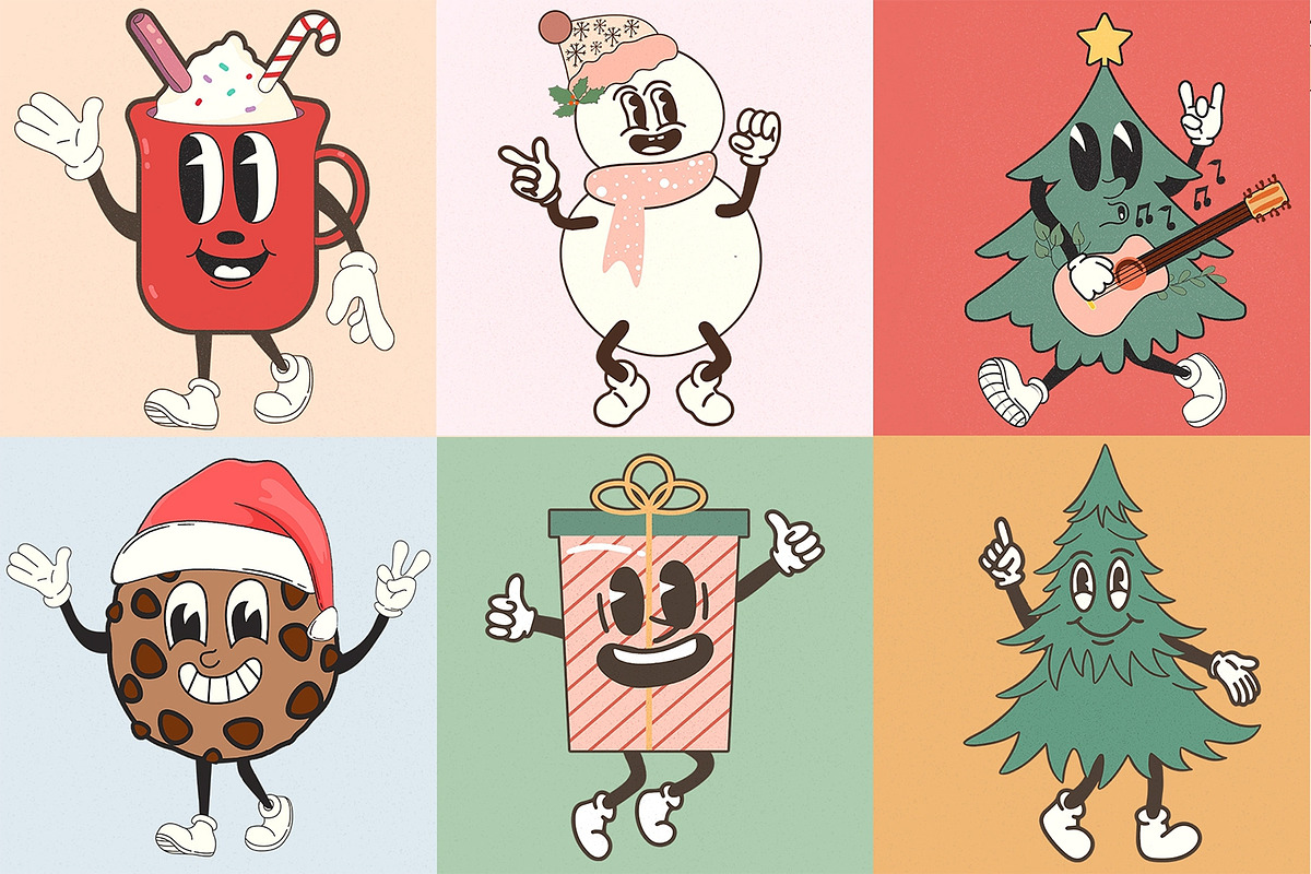 Retro Christmas Clipart Bundle PNG