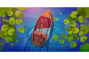 Wooden boat on lake top view, skiff, a Person Illustration by art PVP ...