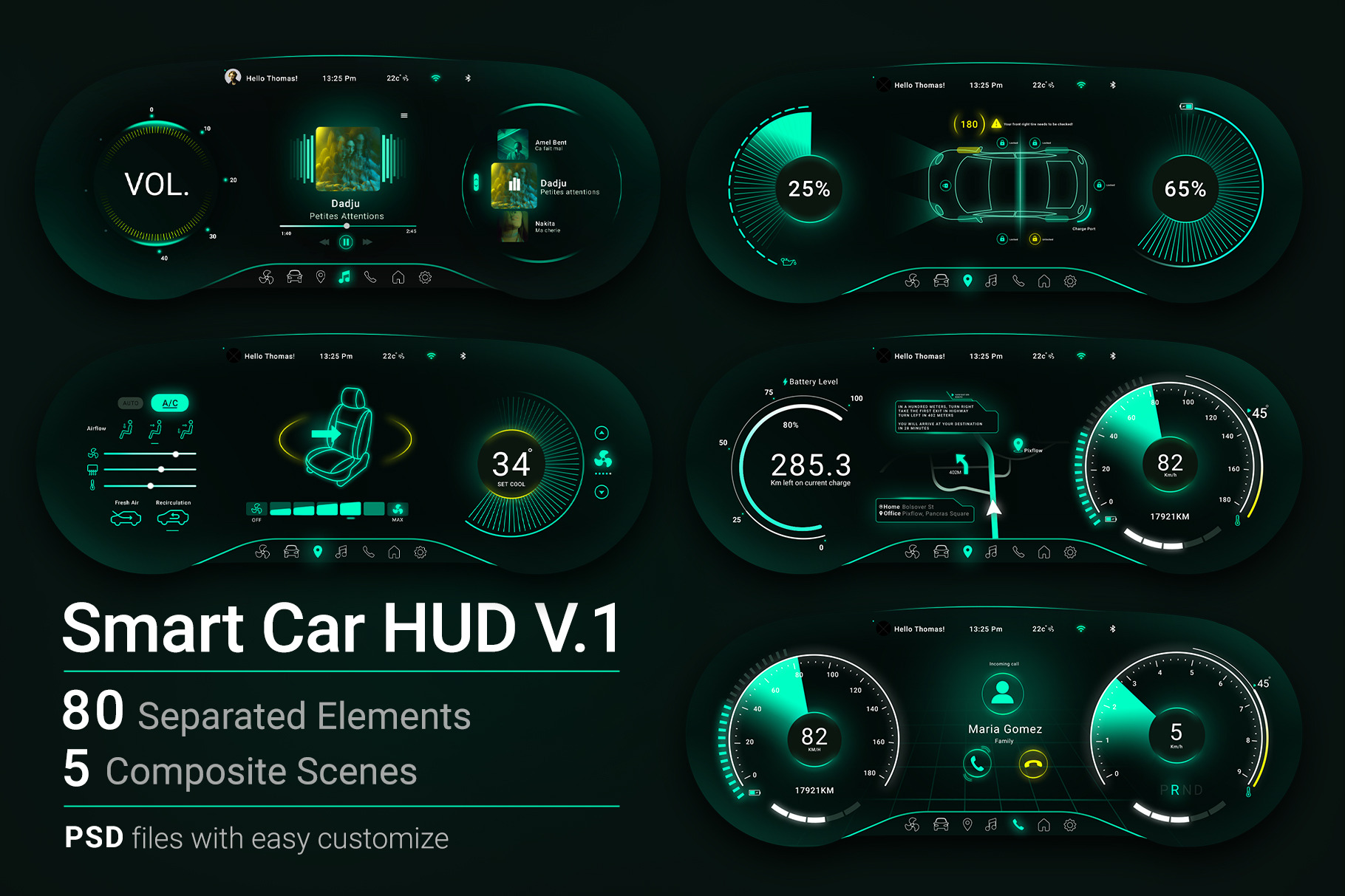 Smart Car HUD V.1, an Object Graphic by Pixflow