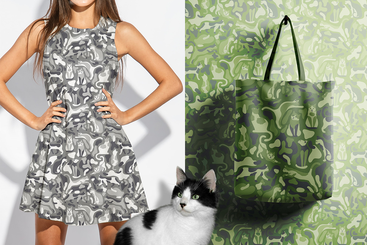 Seamless camo with CATS, a Pattern Graphic by pineart