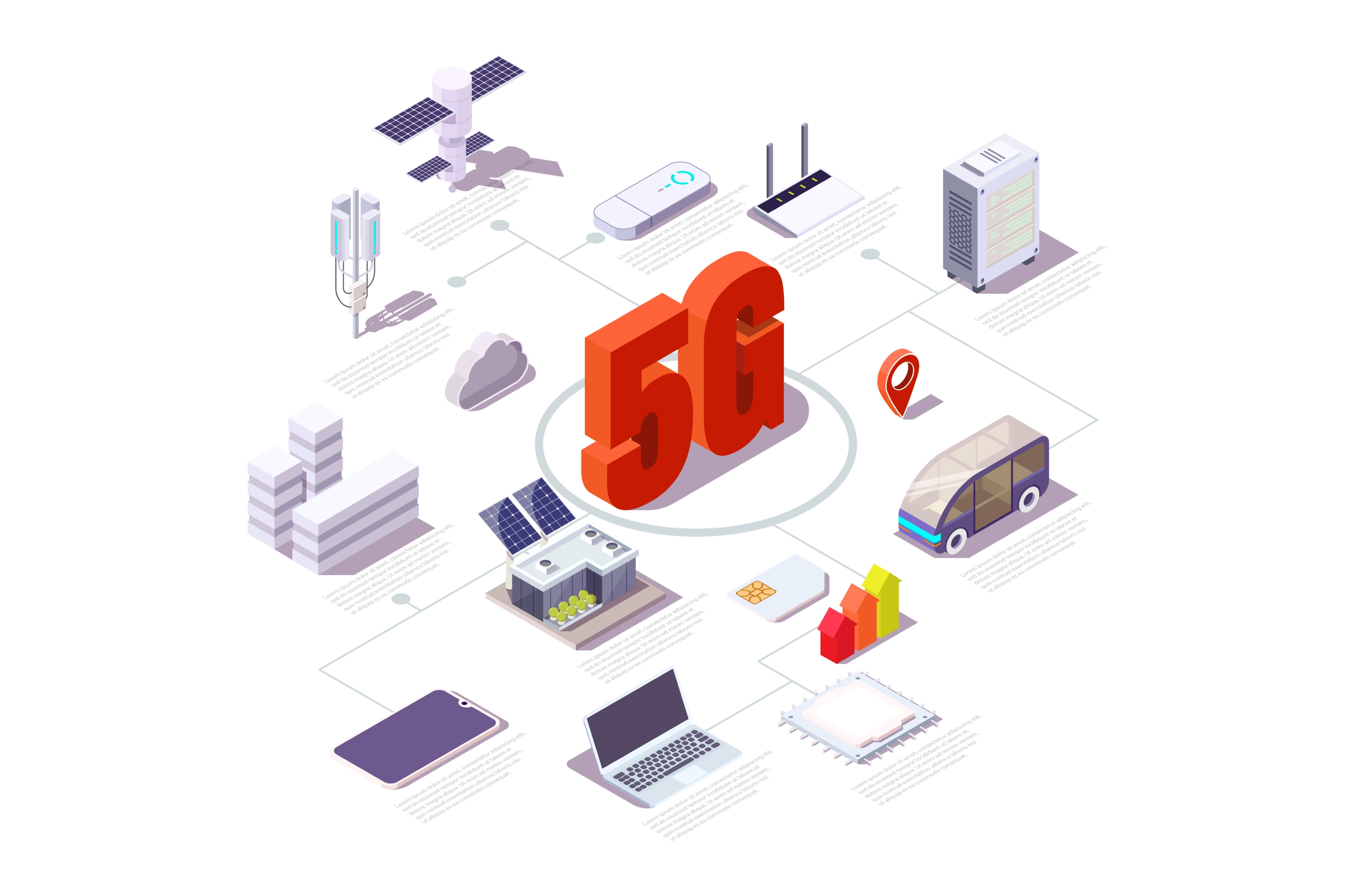 5G cellular network flowchart, flat | Technology Illustrations ...