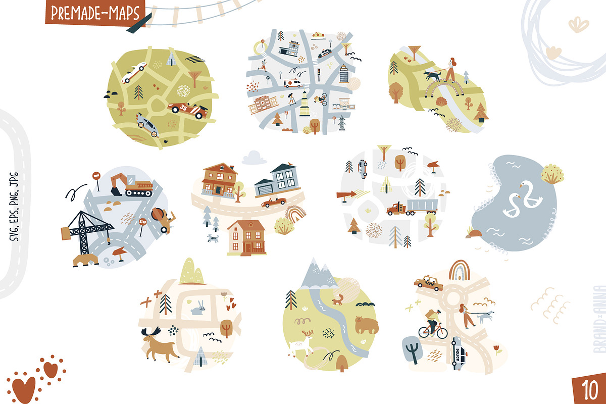 Map Creator Vector Bundle, an Animal Illustration by Brandianna