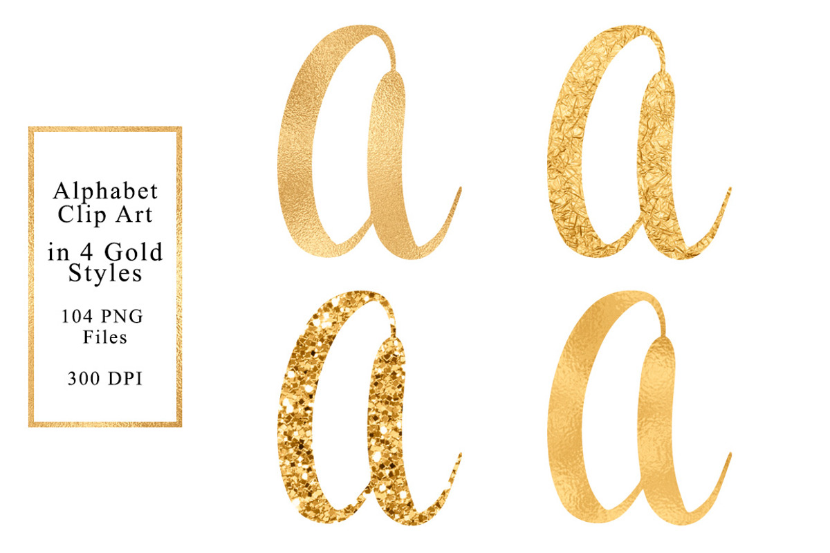 Alphabet in 4 Gold Styles, an Object Graphic by PeDe Designs
