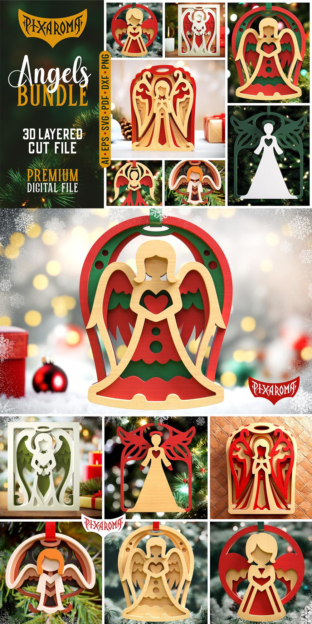 Angels Bundle 3D Layered Cut Files, a Decorative Illustration by pixaroma