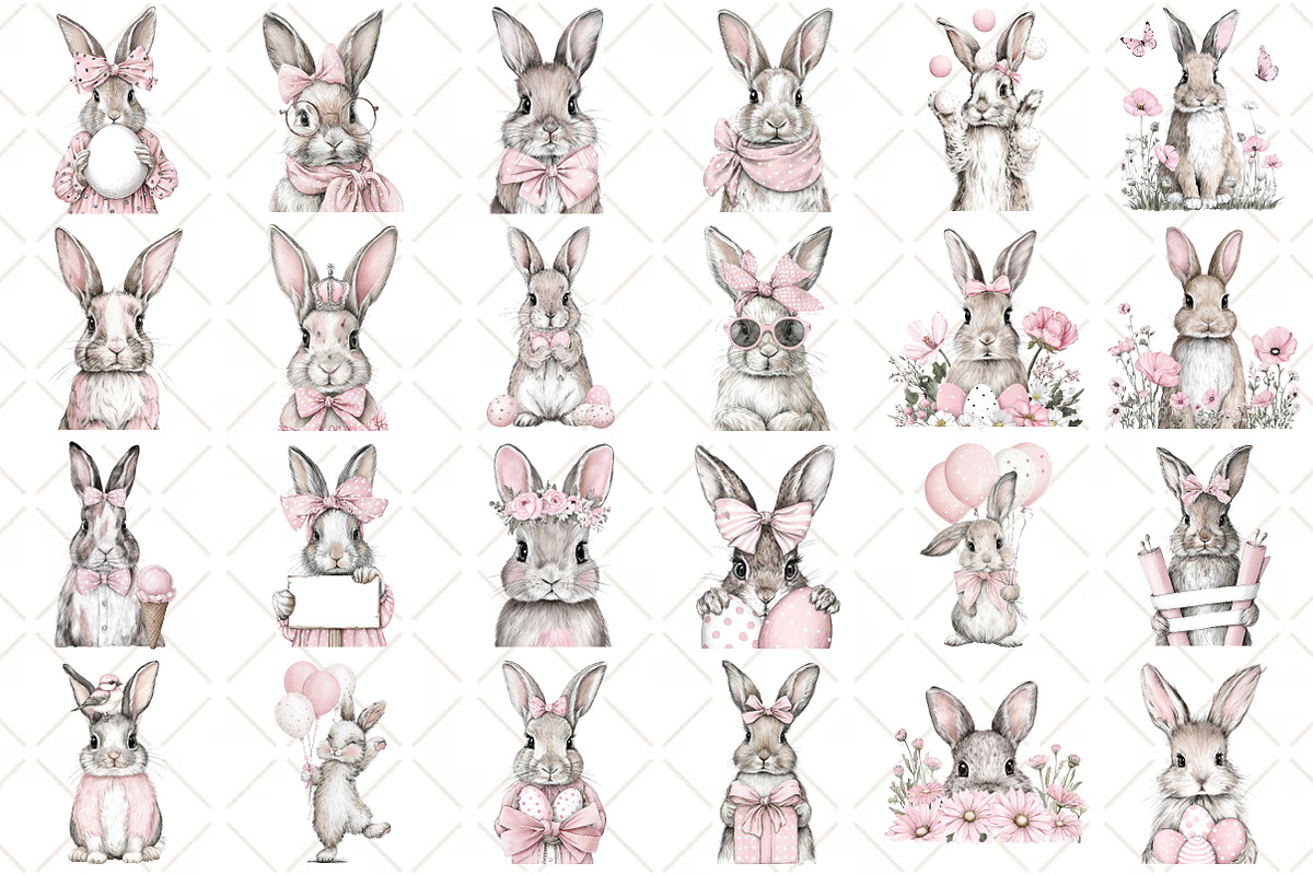 Whimsical Easter Bunny Clipart PNG, an Illustration by Black Bird Studio